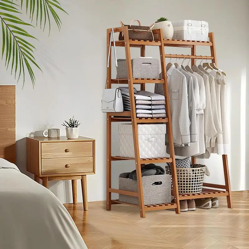 Multi-Function Floor Garment Rack Home Standing Clothes Shelf With ...