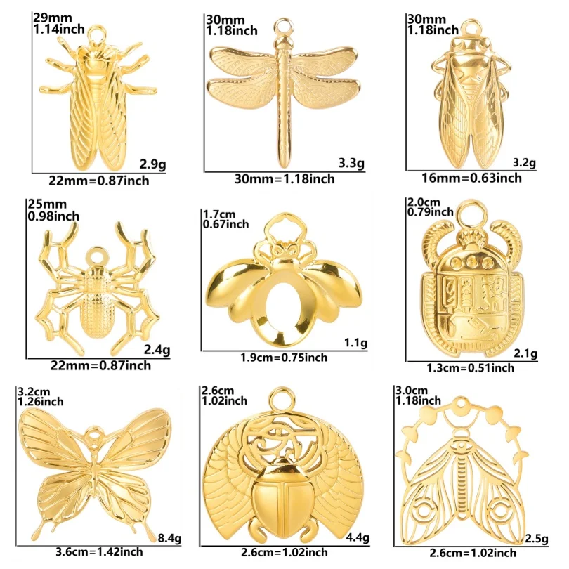 5PCS-Gold-Plated-Insect-Pendants-Made-Of-Stainless-Steel-Materials ...