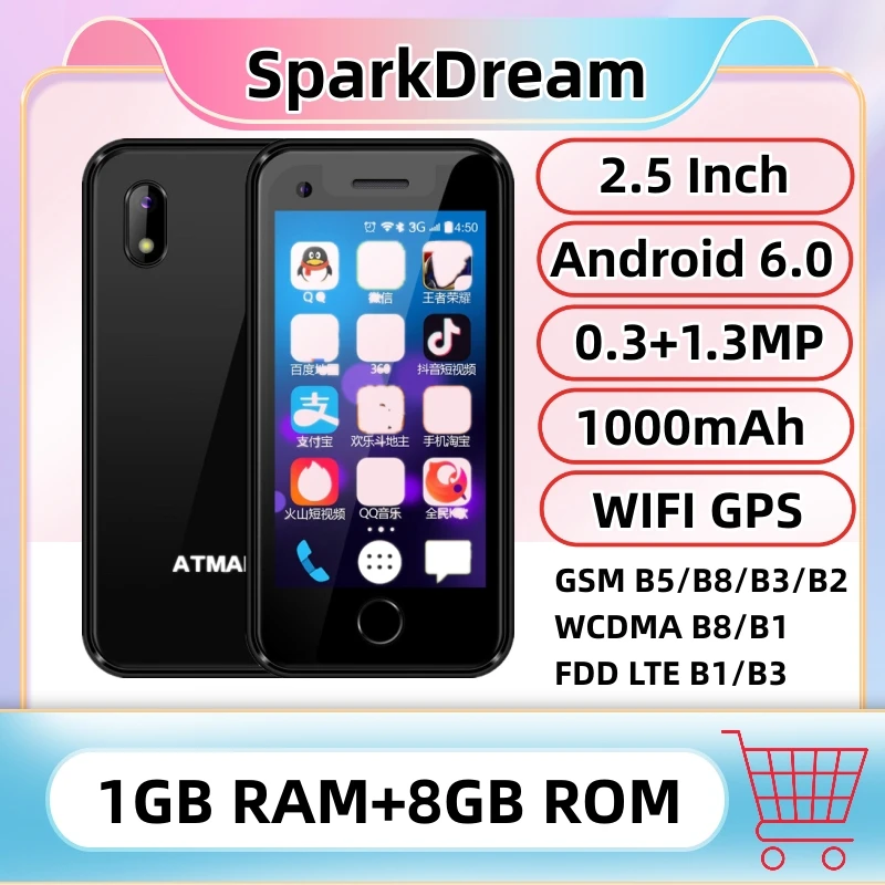 4G LTE Super Mini Smartphone 1GB RAM 8GB ROM 2.5" Android 6.0 MTK6737 Quad Core Google Play WIFI ...