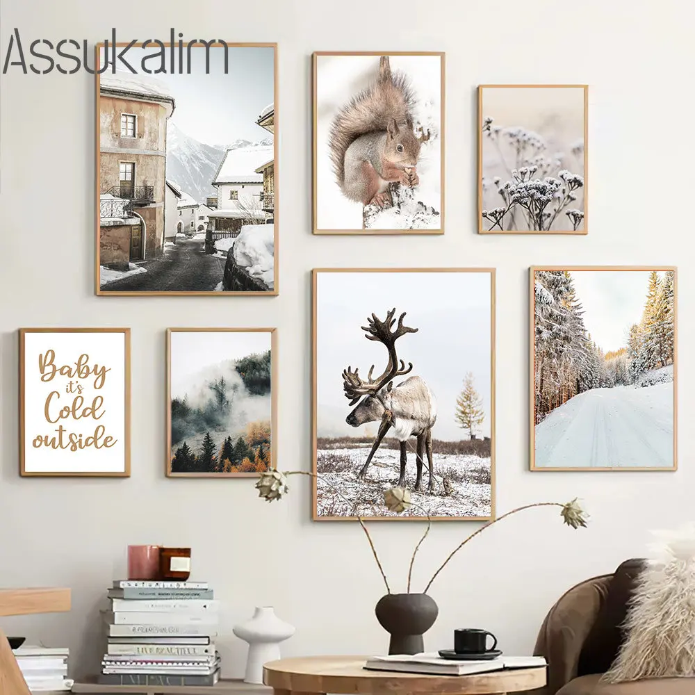 Rena cartaz de parede esquilo pintura em tela floresta impressão ...