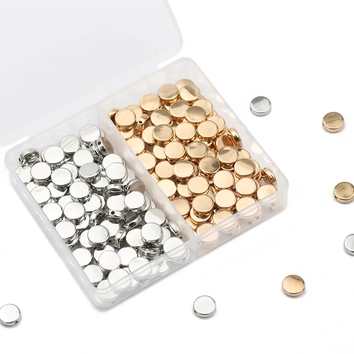 200PCS-6MM-Flat-Round-Gold-Silver-Plated-CCB-Spacer-Loose-Beads-DIY-Set ...