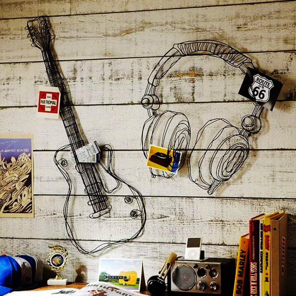 Metal-wall-decor-art-iron-wire-guitar-music-wall-sculpture-wire-headset ...