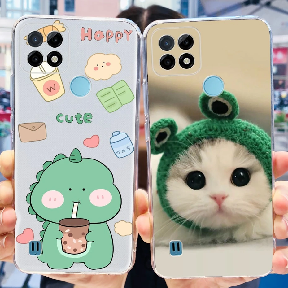 For Realme C21y C21 Y 2021 Lovely Dinosaur Cat Pattern Phone Case For ...