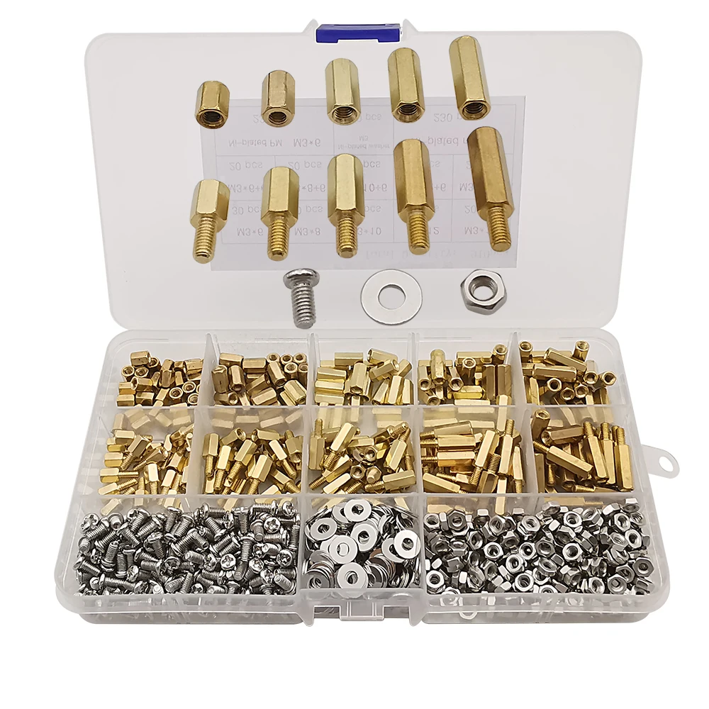 910Pcs/Box M3 Hex Brass Male Female Standoff Thread Pillar Screw Nut ...