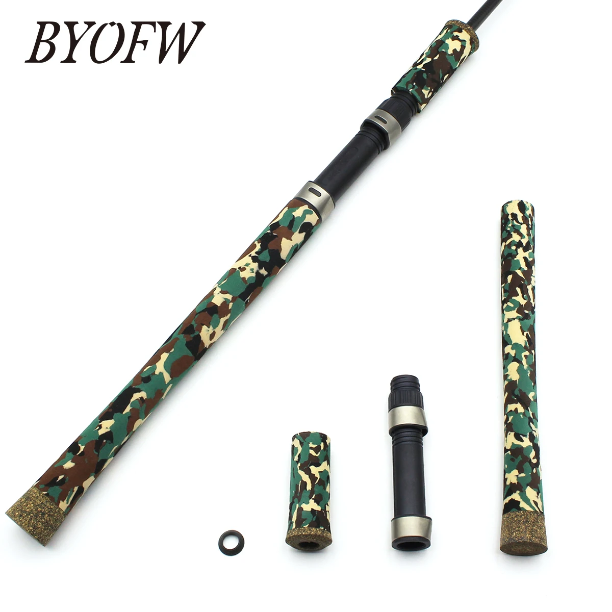 BYOFW-Spinning-Fishing-Rod-Handle-Split-Grip-Green-CAMO-EVA-Foam-Butt ...