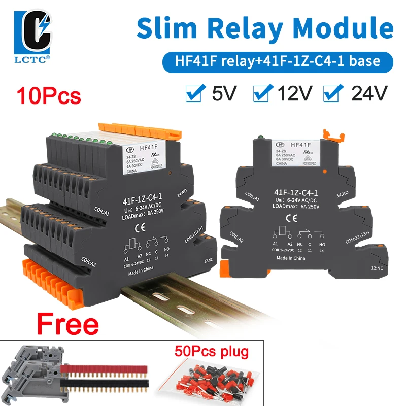 10pcs-Slim-Relay-5V-12V-24V-DIN-Rail-Mounted-Relay-Moudle-HF-41F-SSR ...
