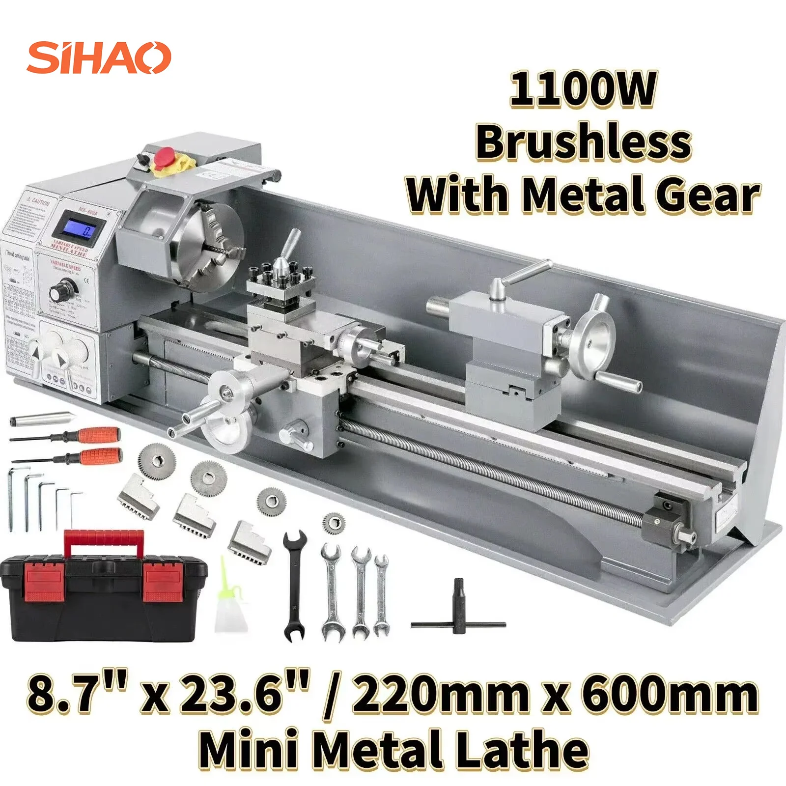 Sihao Lathe Machine Metal 1100W Brushless Motor 38mm Spindle Lather ...
