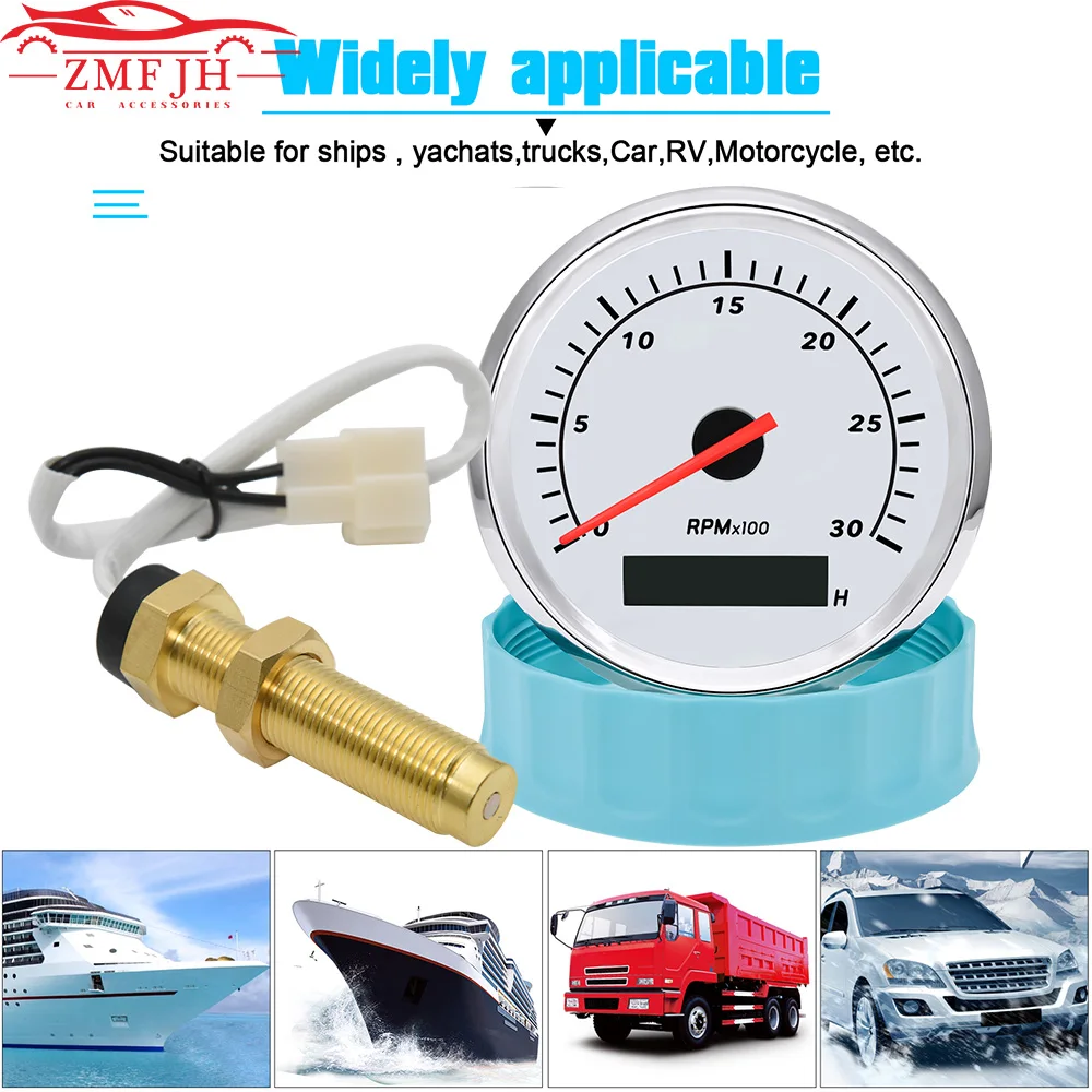 Newest-85mm-Tachometer-with-LCD-Display-Hourmeter-3000RPM-Tacho-Gauge ...