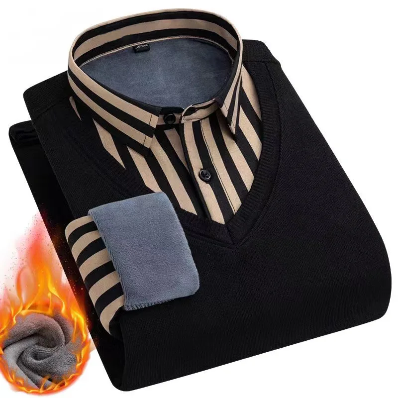 Autumn-and-Winter-Men-s-Pullover-Polo-Button-Stripe-Contrast-Screw ...