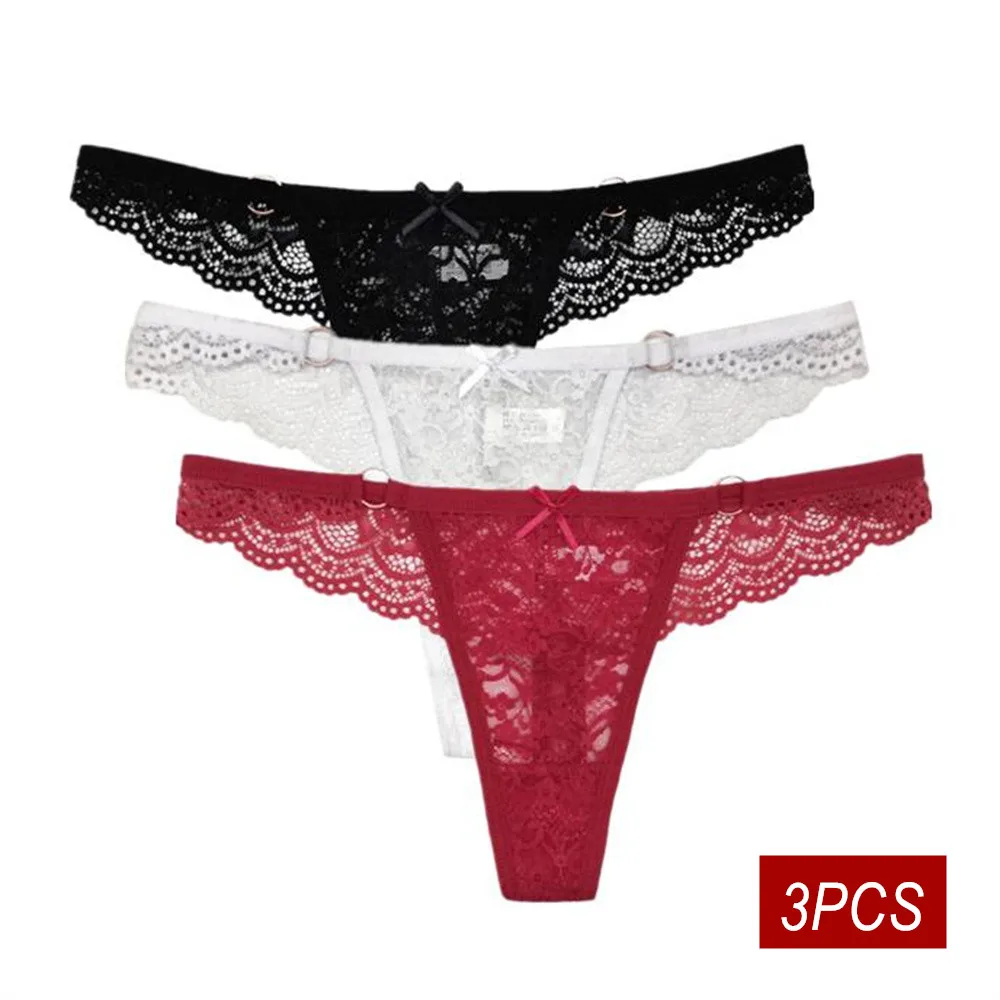 3Pcs/Pack Sexy Lace T Back Women G Strings Underwear Set Transparent ...