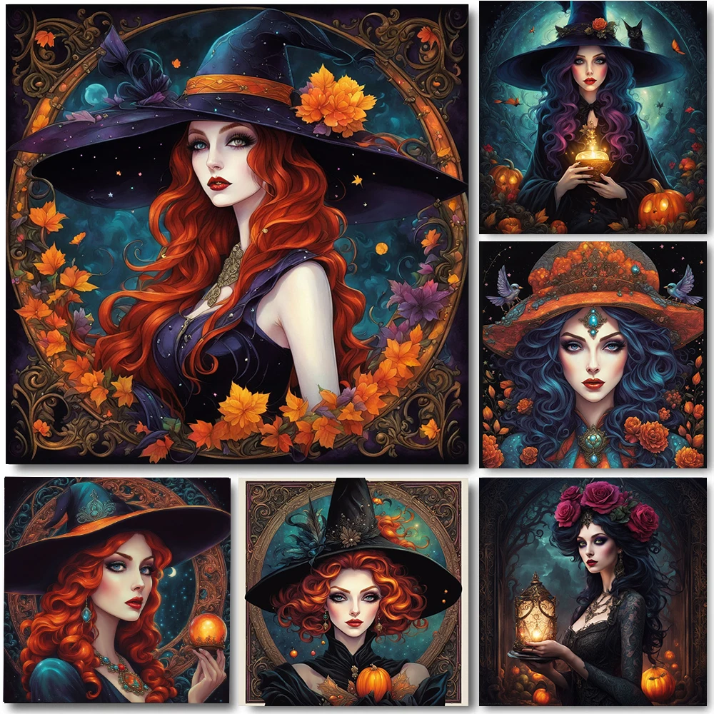 Gothic-Magic-Witch-Portrait-Canvas-Painting-Dark-Style-Fantasy-Magic ...