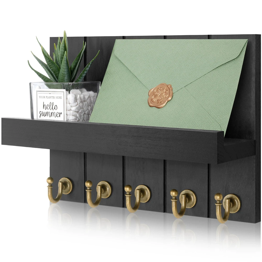 Wall-Mounted-Mail-Holder-Wooden-Key-Holder-Rack-Mail-Organizer-with ...
