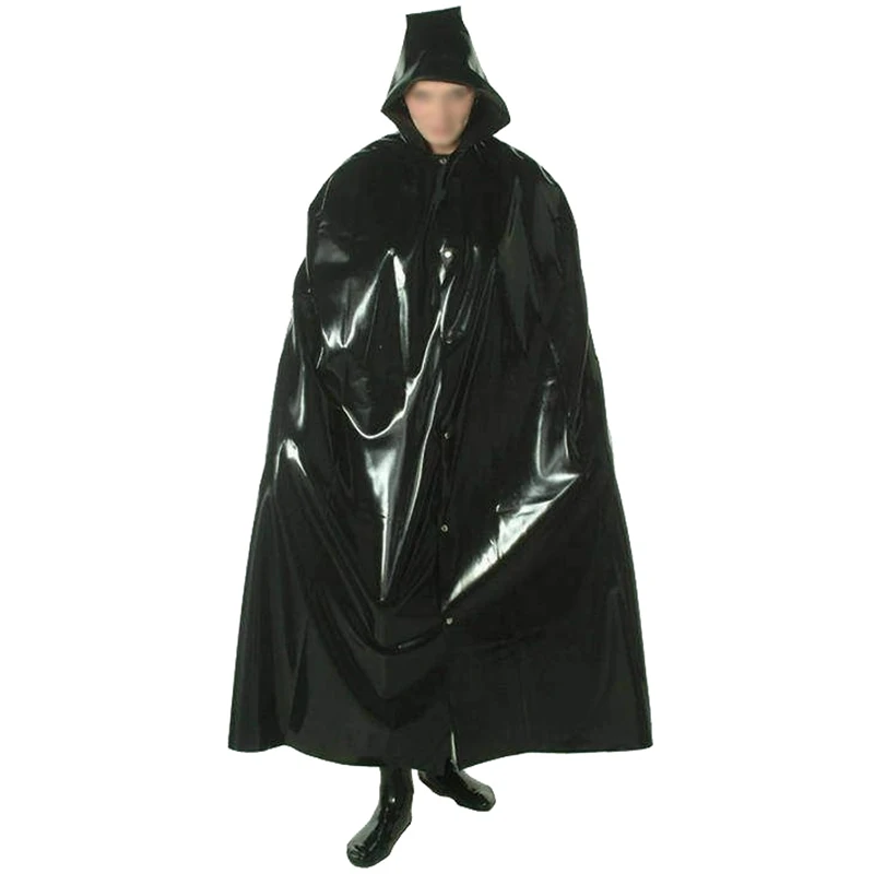 Black-Sexy-Latex-Robe-With-Hoodies-Buttons-At-Front-Rubber-Coat-Jacket ...