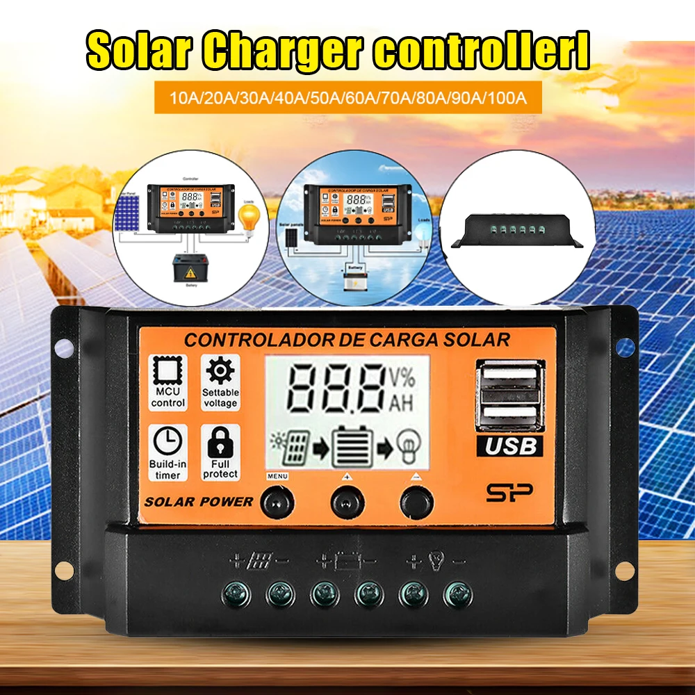 100A Solar Charge Controller Solar Panel Controller 12V/24V Adjustable ...