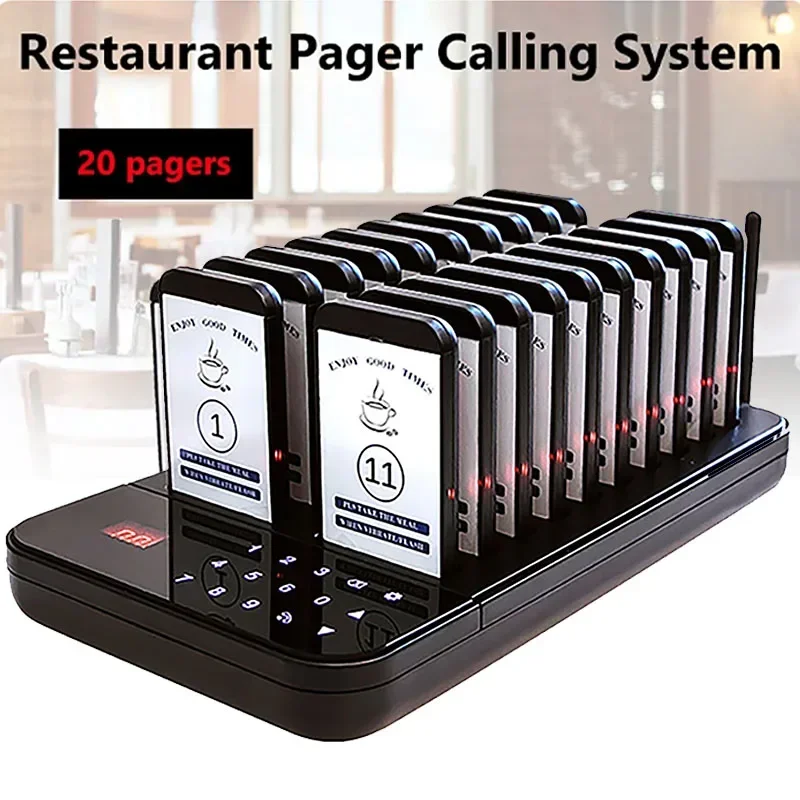 Restaurant-Pagers-Wireless-Calling-System-20-Vibrator-Coaster-Buzzer-Beeper-Receivers-Queuing ...