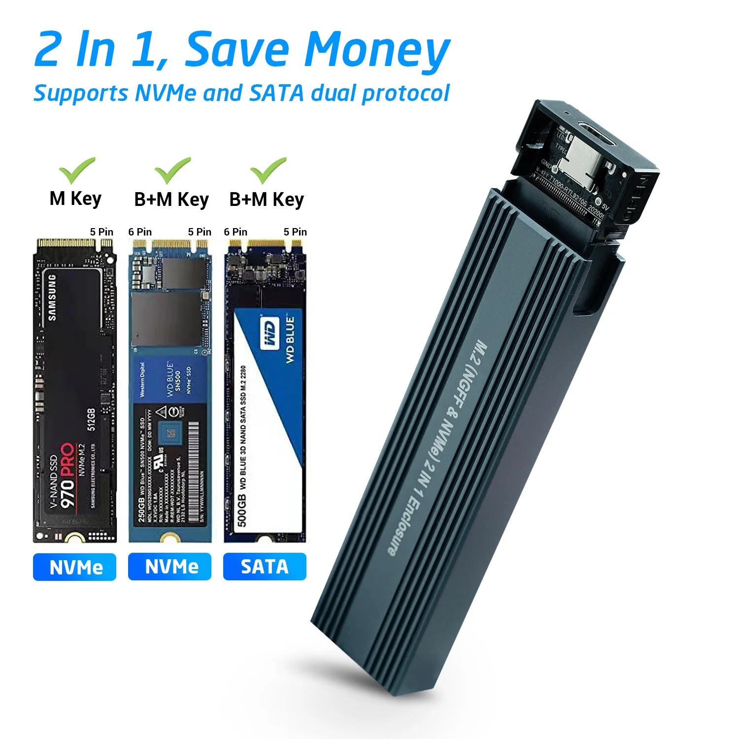 M 2 Enclosure for NVMe SATA SSD USB C 3 1 Gen 2 10gbps 5gbps for jpg