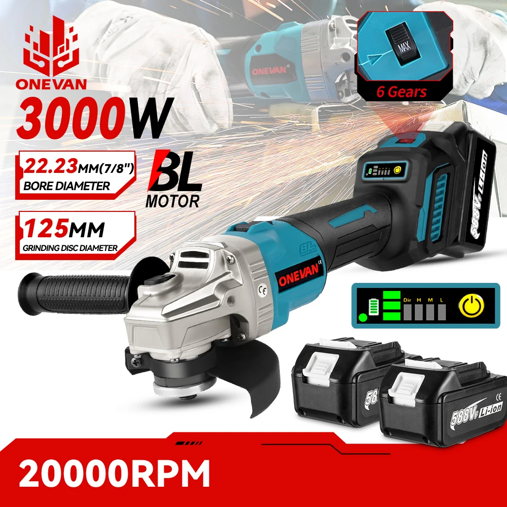 2000W-125mm-Brushless-Cordless-Angle-Grinder-Variable-6-Speed-Polishing ...