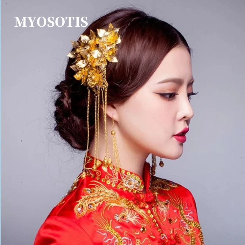 Classical-Vintage-Flower-Bridal-Hair-Sticks-Tassel-Traditional-Chinese ...