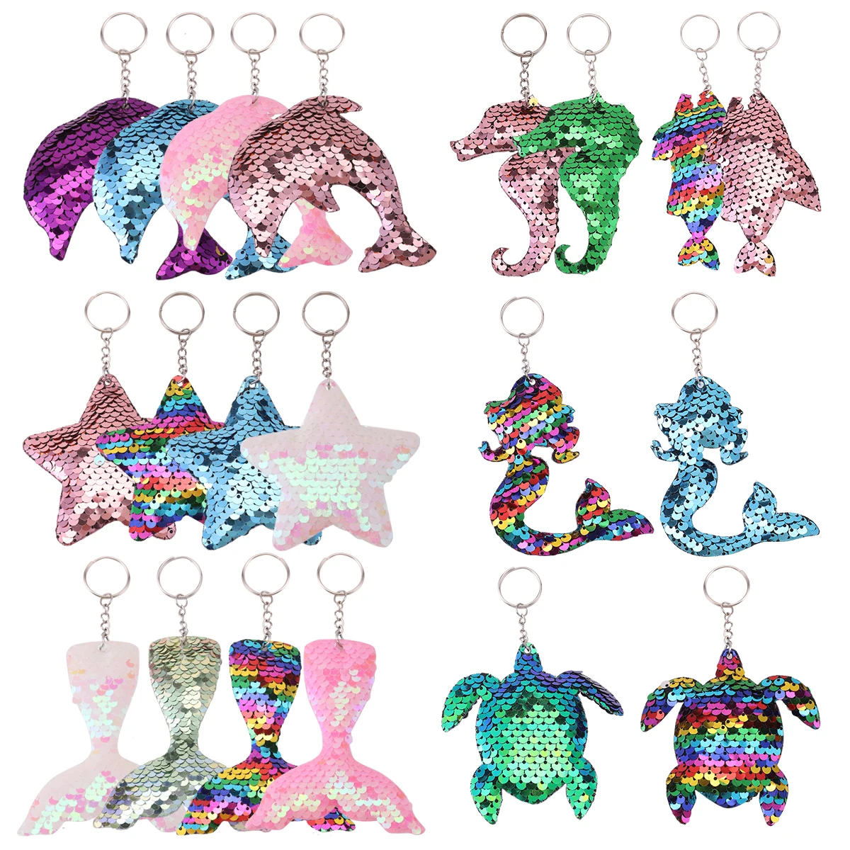 20Pcs-Mermaid-Sequin-Keychains-Sparkling-Flip-Sequin-Ocean-Themed-Key ...