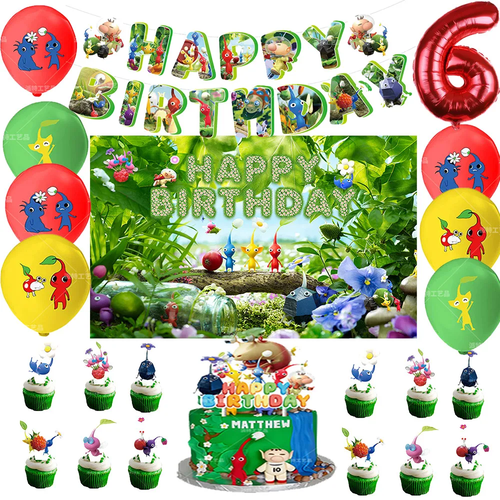 The Game Pikmin Theme Birthday Party Decoration Number Balloon Cake ...