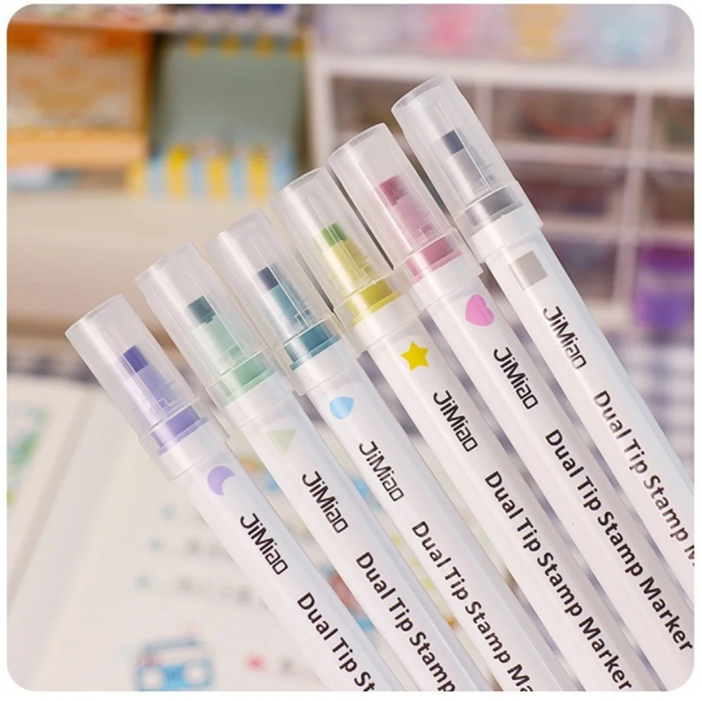 6-Color-Stamps-Double-Ended-Art-Markers-DIY-Scrapbooking-Diary-Drawing ...