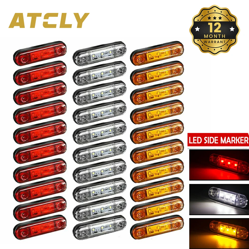 6-10PCS-12V-24V-3-LED-Car-Side-Marker-Light-External-Warning-Clearance ...