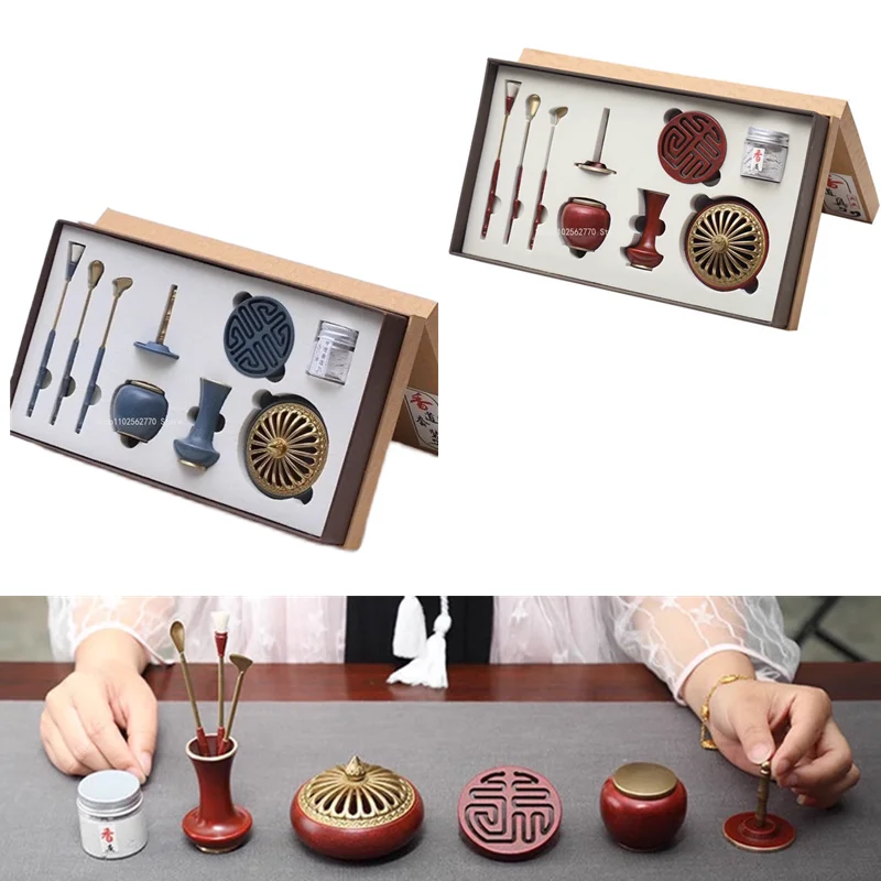 9-Pieces-Set-of-Fragrant-seal-Gift-Box-Pure-Copper-Incense-Burner-Ash ...