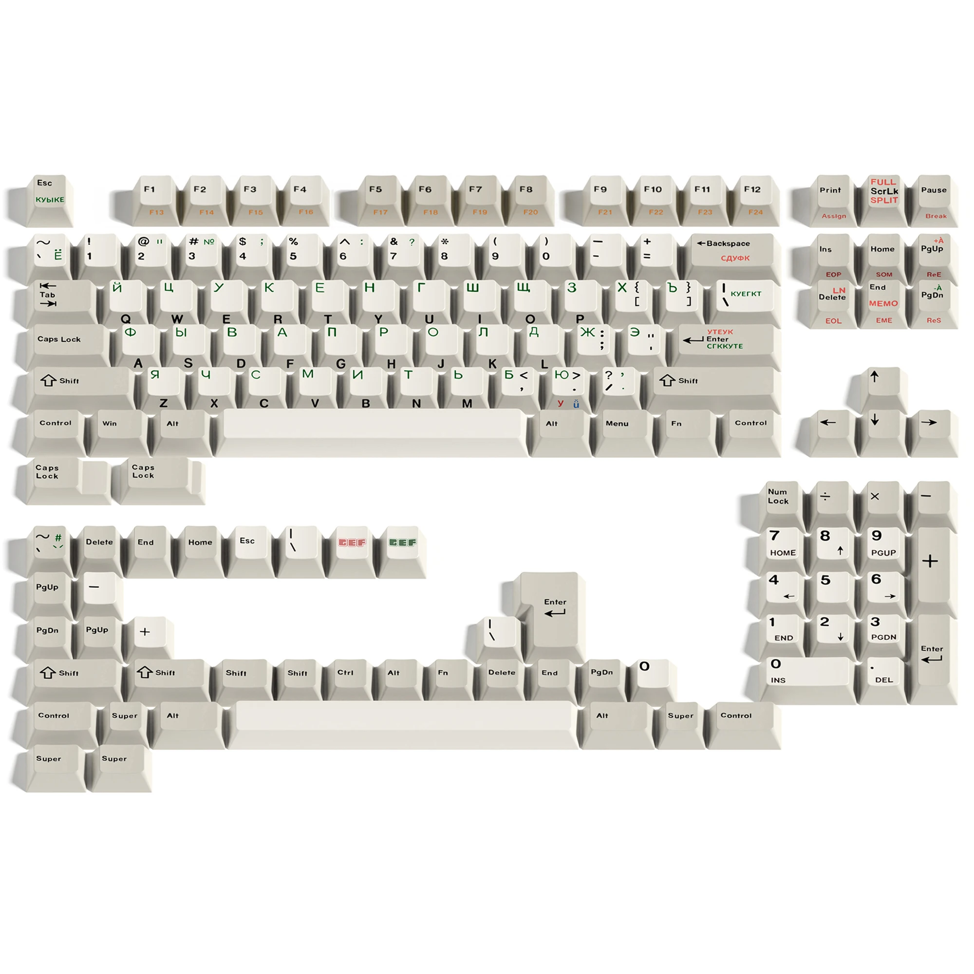 MXRSKEY Cherry Profile Retro Cyrillic Dye Subbed Keycap Set PBT Russian ...