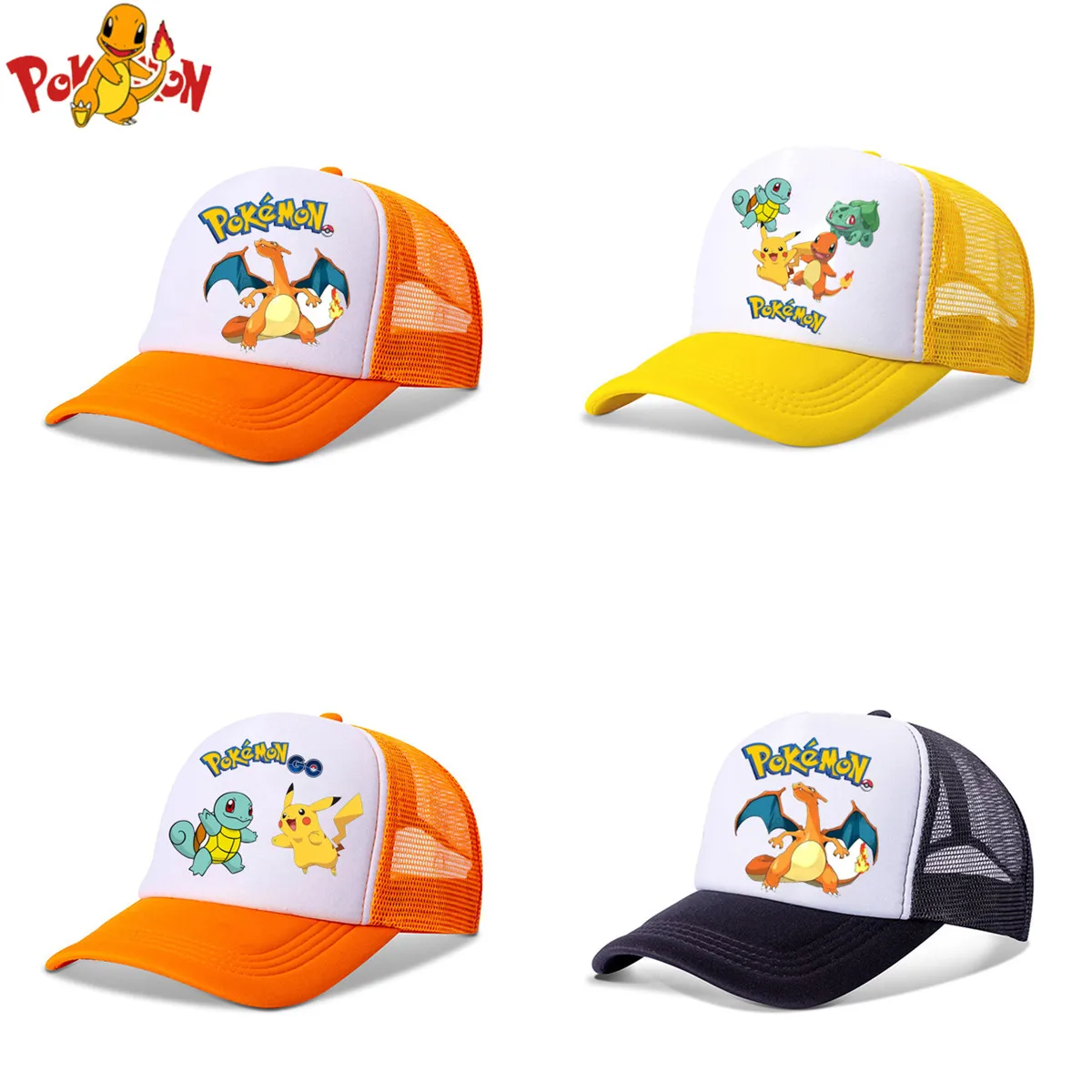 Anime Pokemon Pikachu Charmander Kid's Baseball Caps Summer Mesh Hats ...