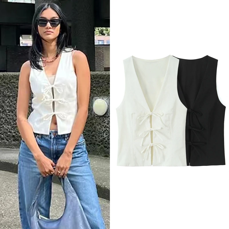 HXAO-Cut-Out-Lace-Up-Vest-Women-Bow-V-Neck-Sleeveless-Vest-Summer-2024 ...