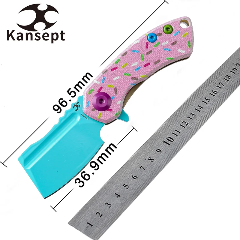 Kansept Cleaver Mini Korvid Folding Knives T3030B1 Light Blue Coating 154CM Blade with G10 with ...