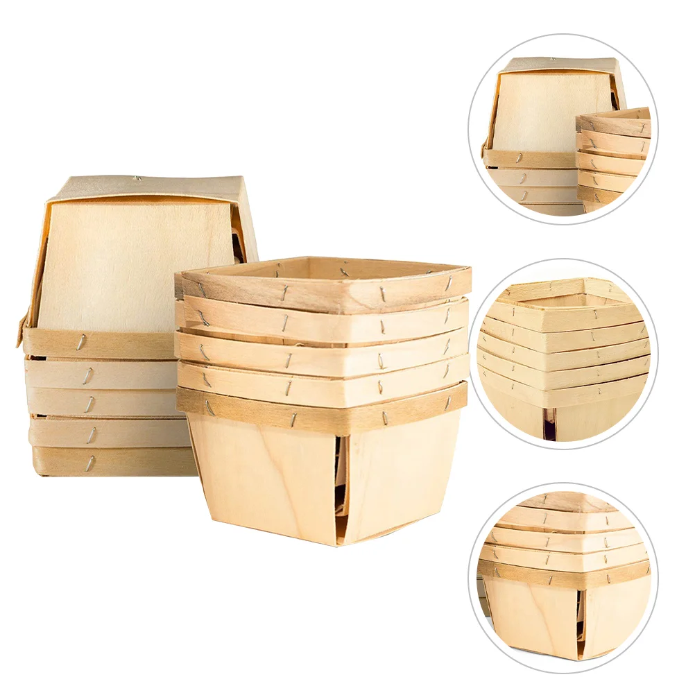 10 Pcs Natural Wood Fruit Basket Berry Storage Baskets Wooden Harvest ...