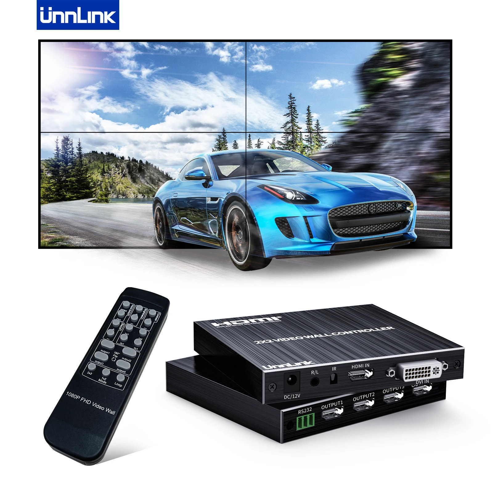 Unnlink controlador de pared de vídeo HDMI DVI, 1080P @ 60Hz con mando ...