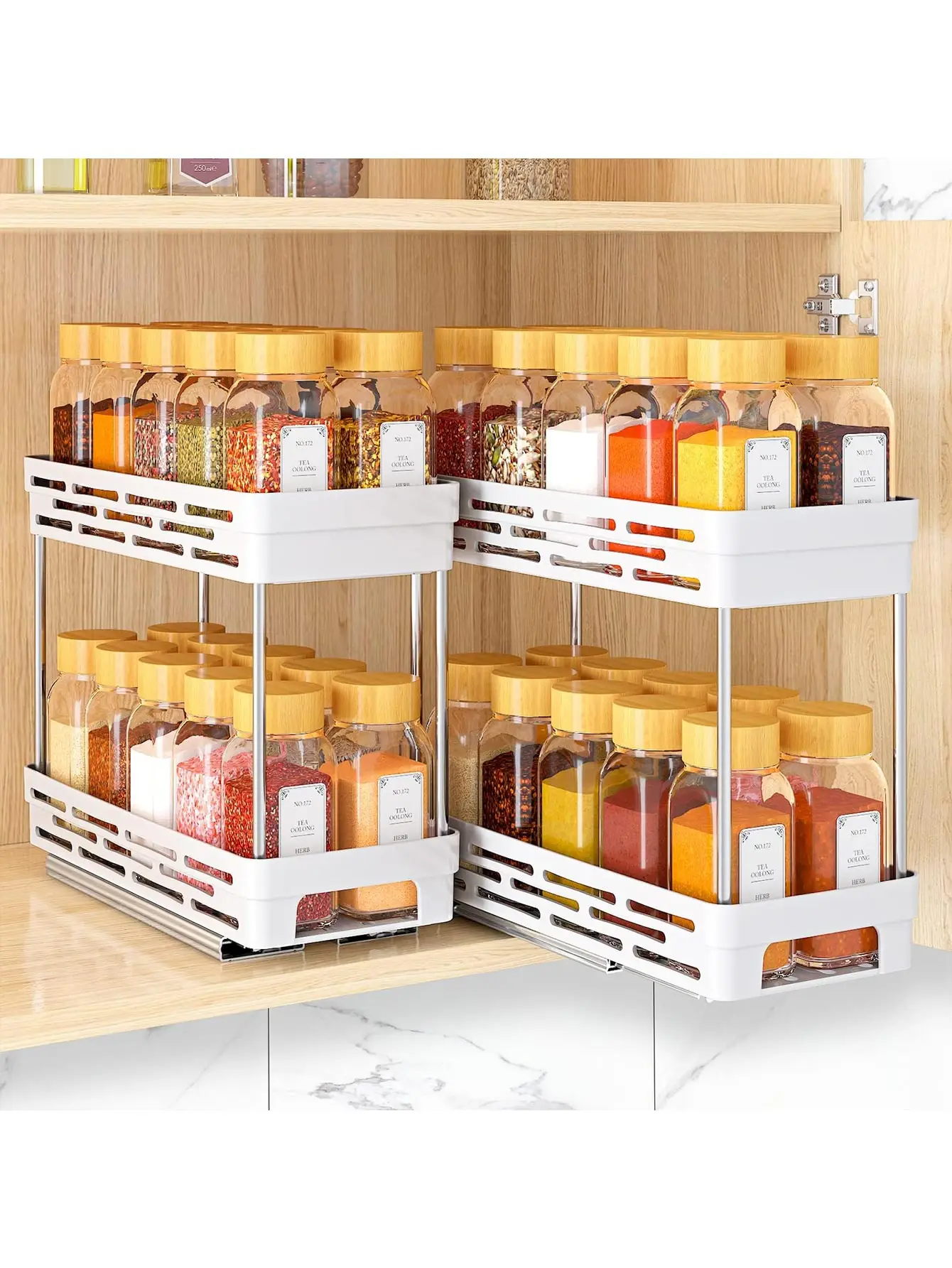 WORTHBUY 2 Layer Kitchen Storage Organize Spices Jar Bottle Storage ...