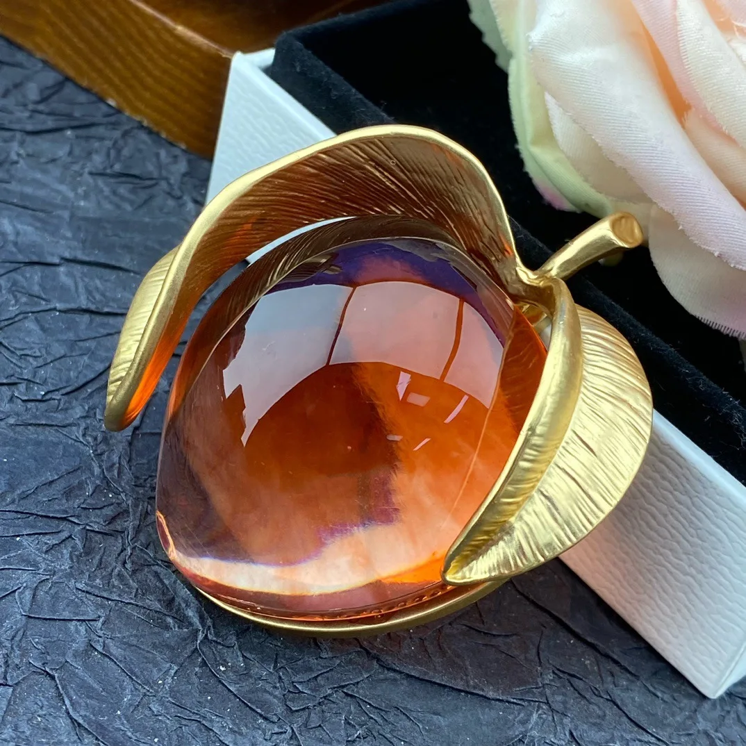 Medieval-vintage24-gold-plated-large-jelly-glass-inlaid-peach-shape ...