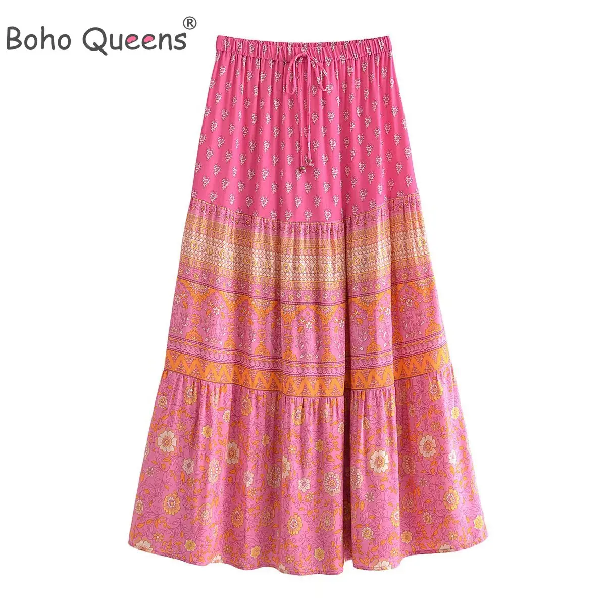 Boho rainhas hippie feminino boêmio animal floral impressão praia saia ...