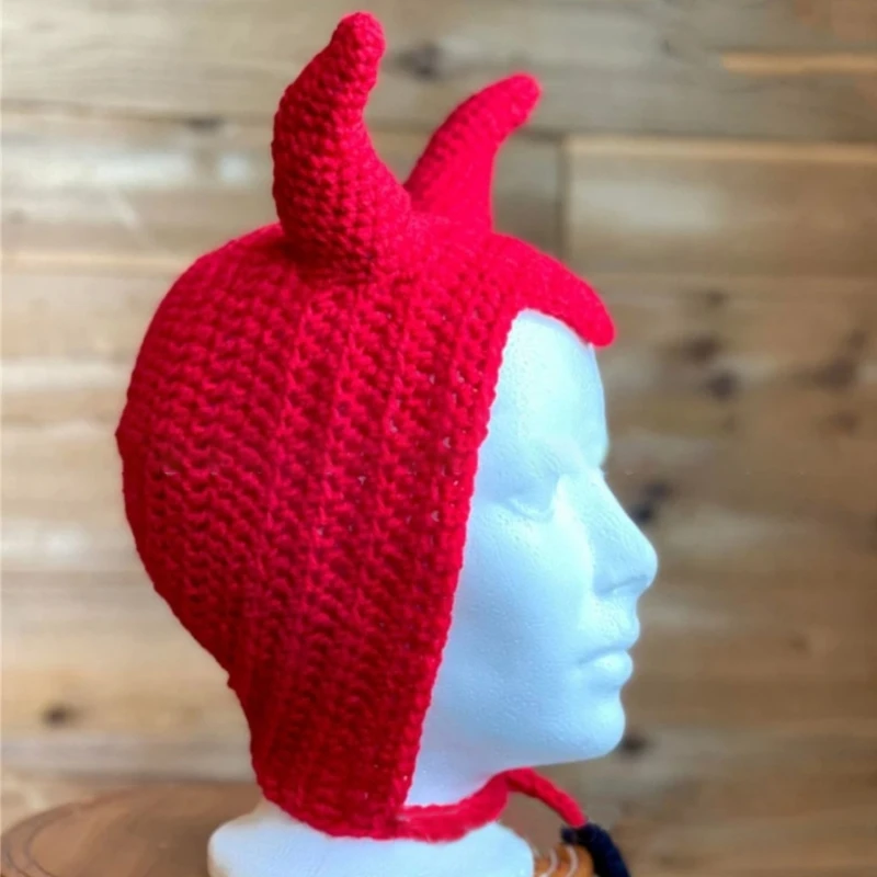 Little-Devil-sombrero-Y2K-Beanies-Devil-Horn-sombrero-gorros-Earflap ...