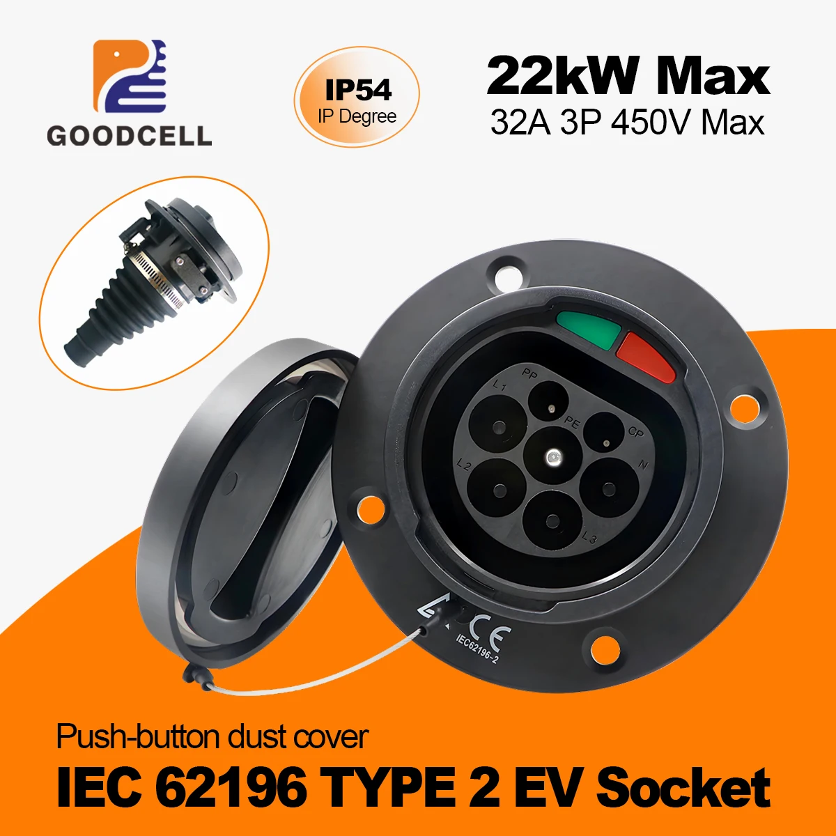 GOODCELL IEC 62196 Type 2 EV Car Side Socket 32A Electric Car Charging ...