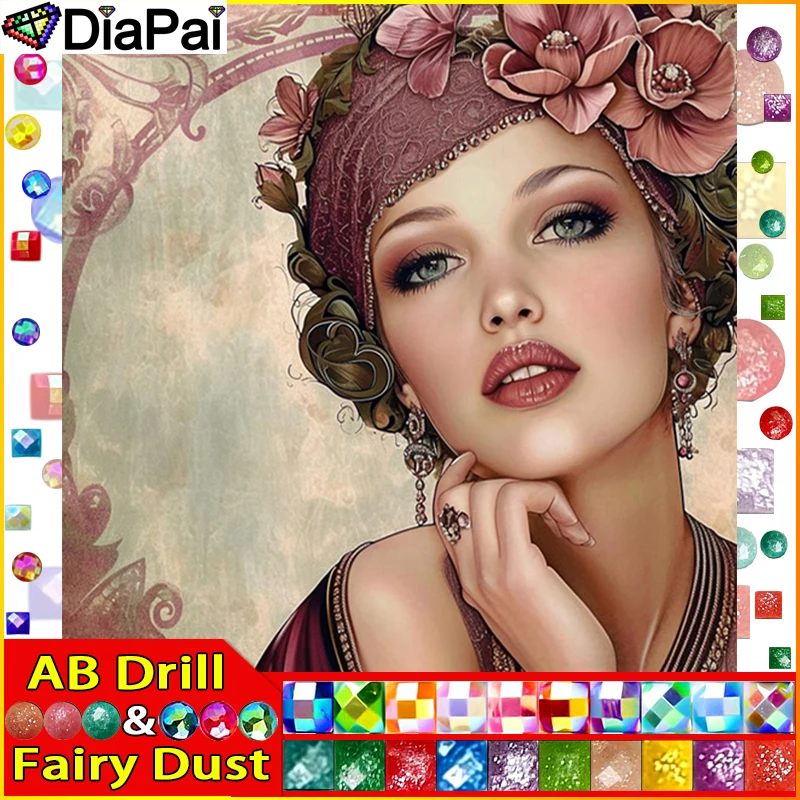 DIAPAI-Fairy-Dust-AB-DIY-5D-Diamond-Painting-Woman-Flower-Full-Diamond-Embroidery-Sale-Picture ...