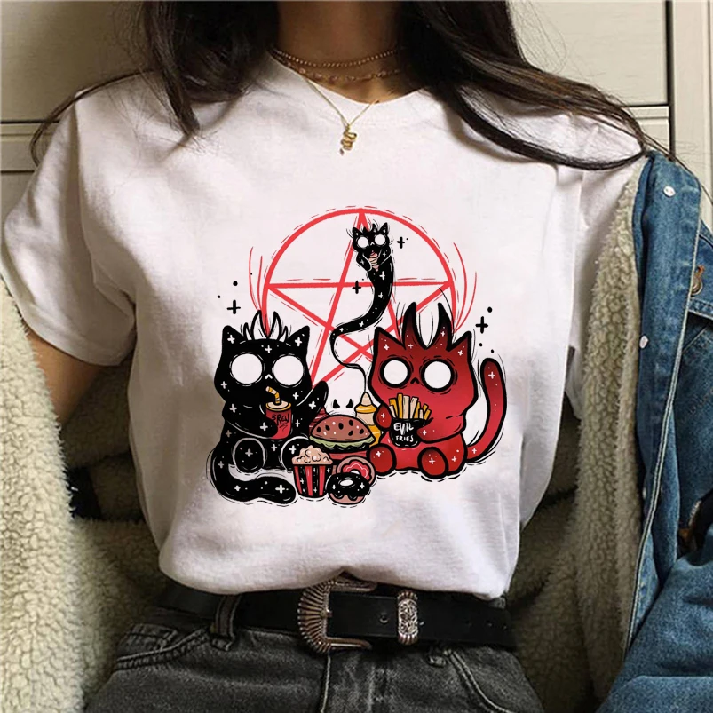 Satan T Shirt women Satanism Cat Evil Demon Grim Death Tshirt female ...