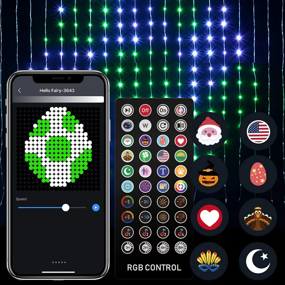 Smart-Curtain-String-Light-RGB-400-LEDs-Bluetooth-APP-Control-Christmas ...