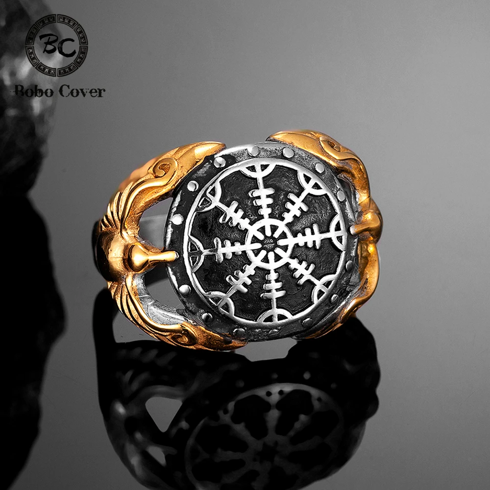 Mix Gold Color Odin's Crow Norse Runes Rings Men Never Fade Stainless ...