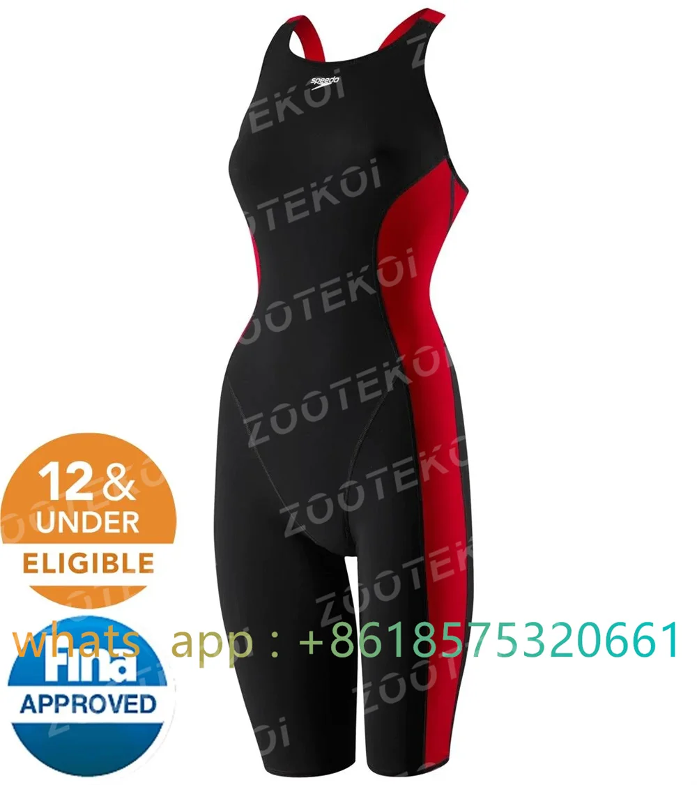 Swimwear-Girls-Race-Swimsuits-Knee-Length-One-Piece-Training-Sports ...