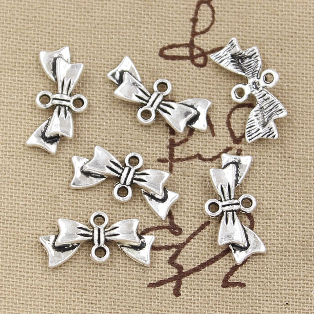 40pcs Charms Bowknot Link Bow Connector 20x9mm Antique Bronze Silver ...