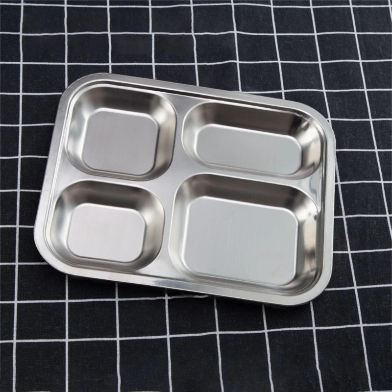 304Stainless-Steel-Portion-Control-Plate-Divided-Plate-Compartment-Tray ...