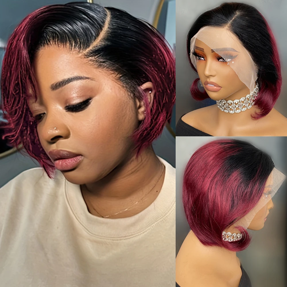 13-4-frontal-transparent-lace-wigs-short-straight-pixie-human-hair-wig ...