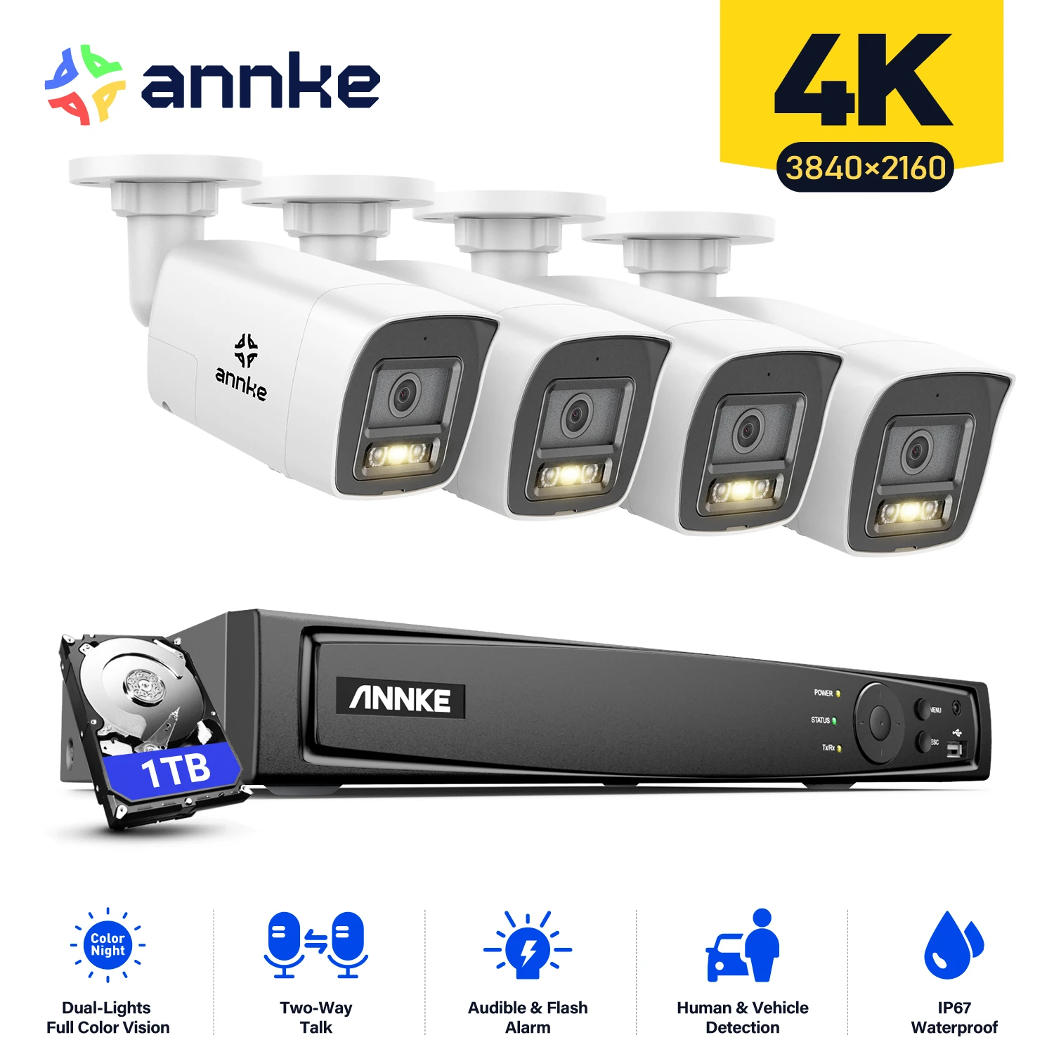 ANNKE 8CH 8MP POE Security Camera System Two Way Audio 4K NVR Kit CCTV ...