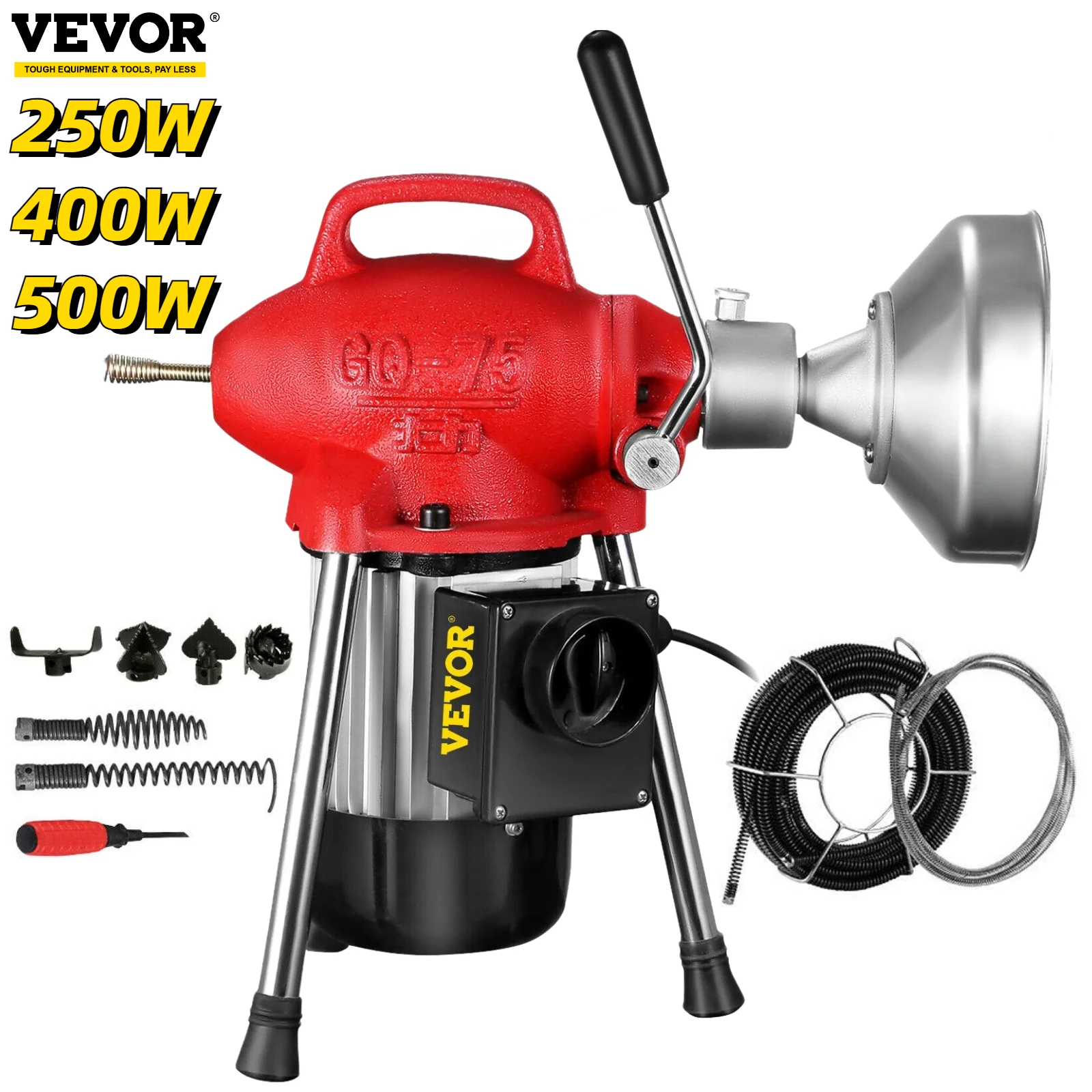 VEVOR Auger Pipe Drain Cleaning Machine 250W 400W 500W Electric Drain ...