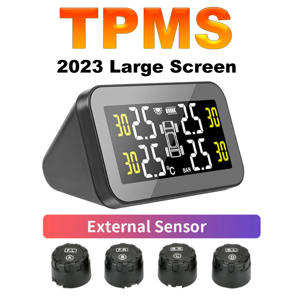 2023-New-large-Screen-TPMS-Smart-Car-Tire-Pressure-Monitor-System-Solar ...