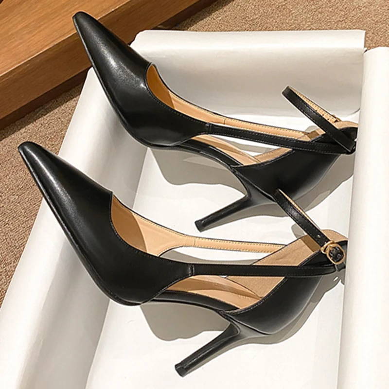 Shoes-Pointed-Hollow-High-Heel-Pumps-Button-Strap-Slim-Heels-Strap-High ...
